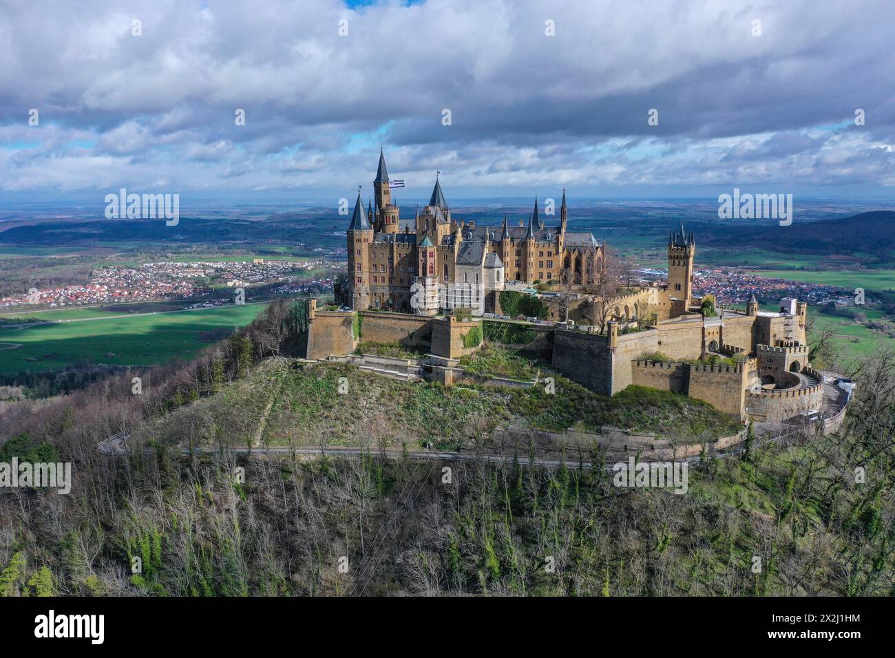 Aerial view of Hohenzollern Castle, ancestral castle of the Prussian ...