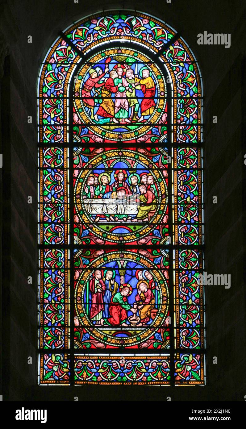 Romanesque stained glass window of the nave, Romanesque-Gothic Saint ...