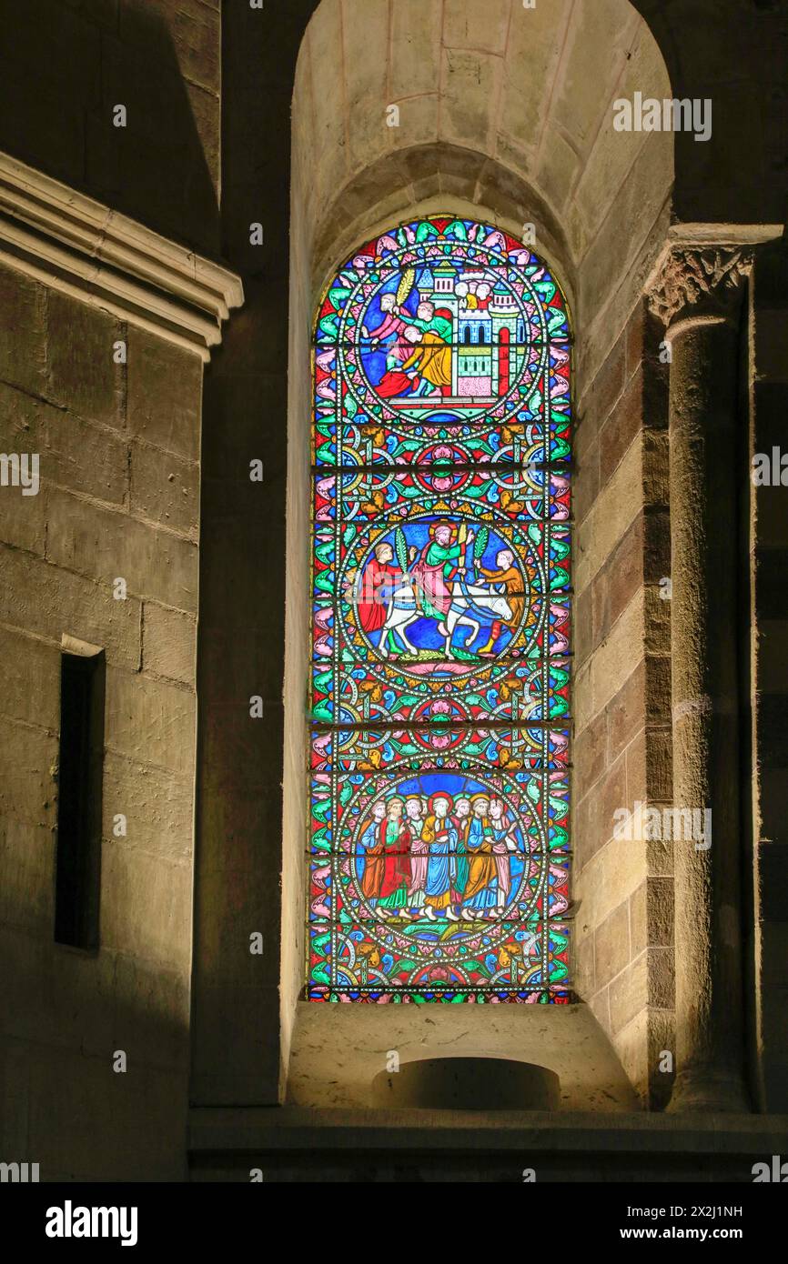 Romanesque stained glass window of the nave, Romanesque-Gothic Saint ...