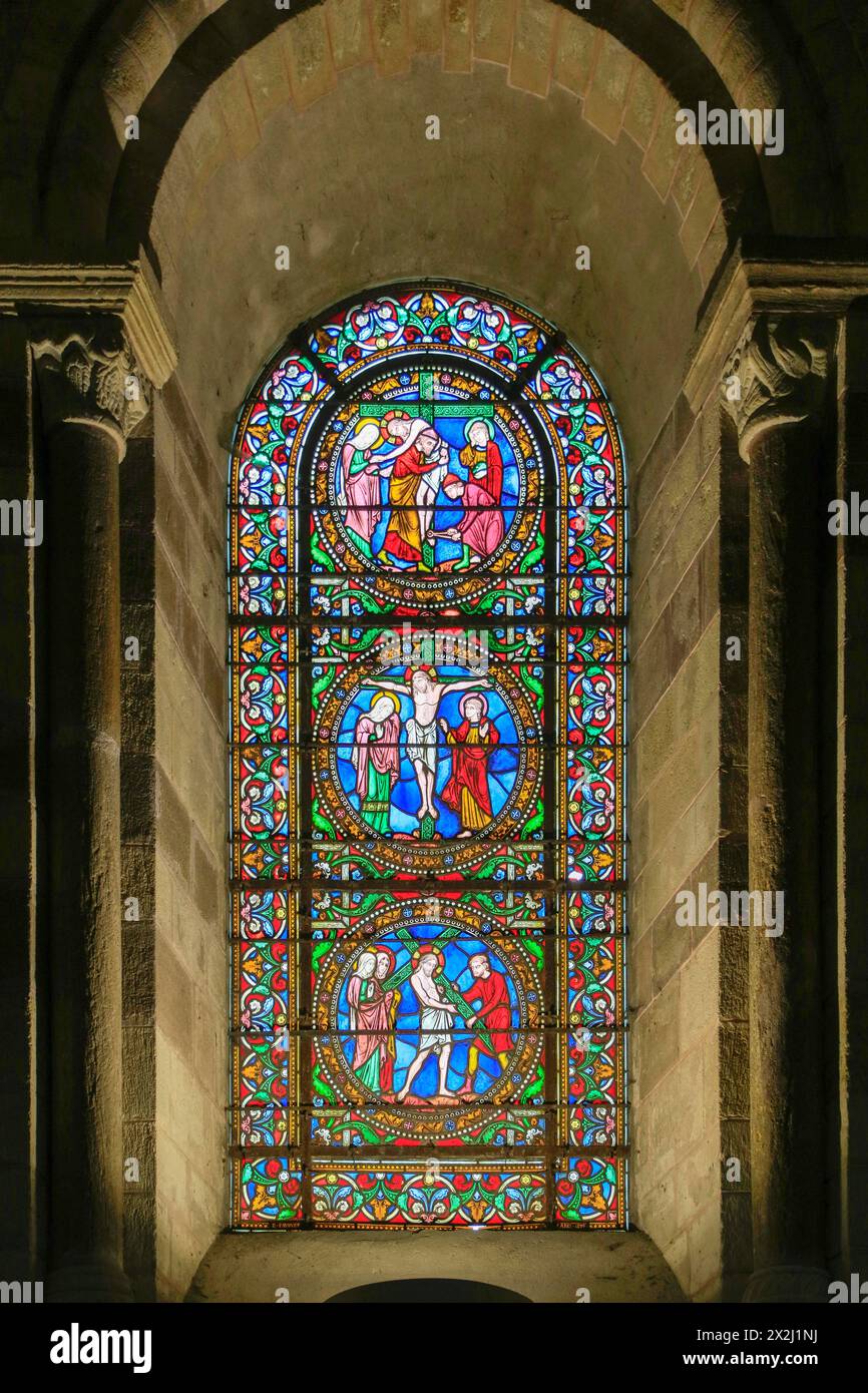Romanesque stained glass window of the nave, Romanesque-Gothic Saint ...