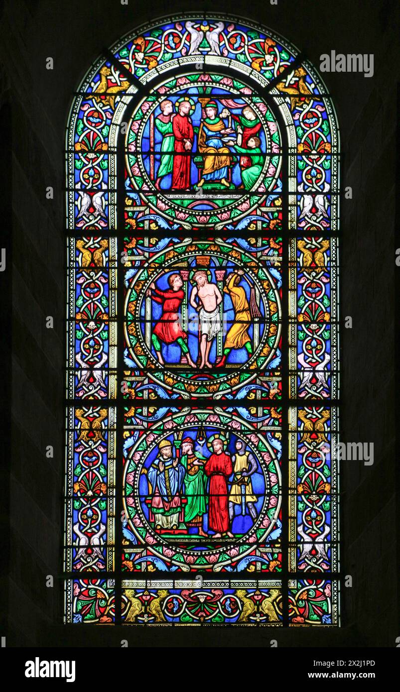 Romanesque stained glass window of the nave, Romanesque-Gothic Saint ...
