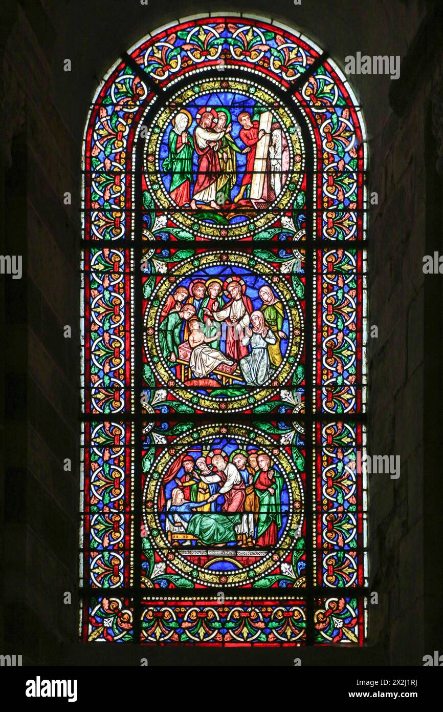 Romanesque stained glass window of the nave, Romanesque-Gothic Saint ...