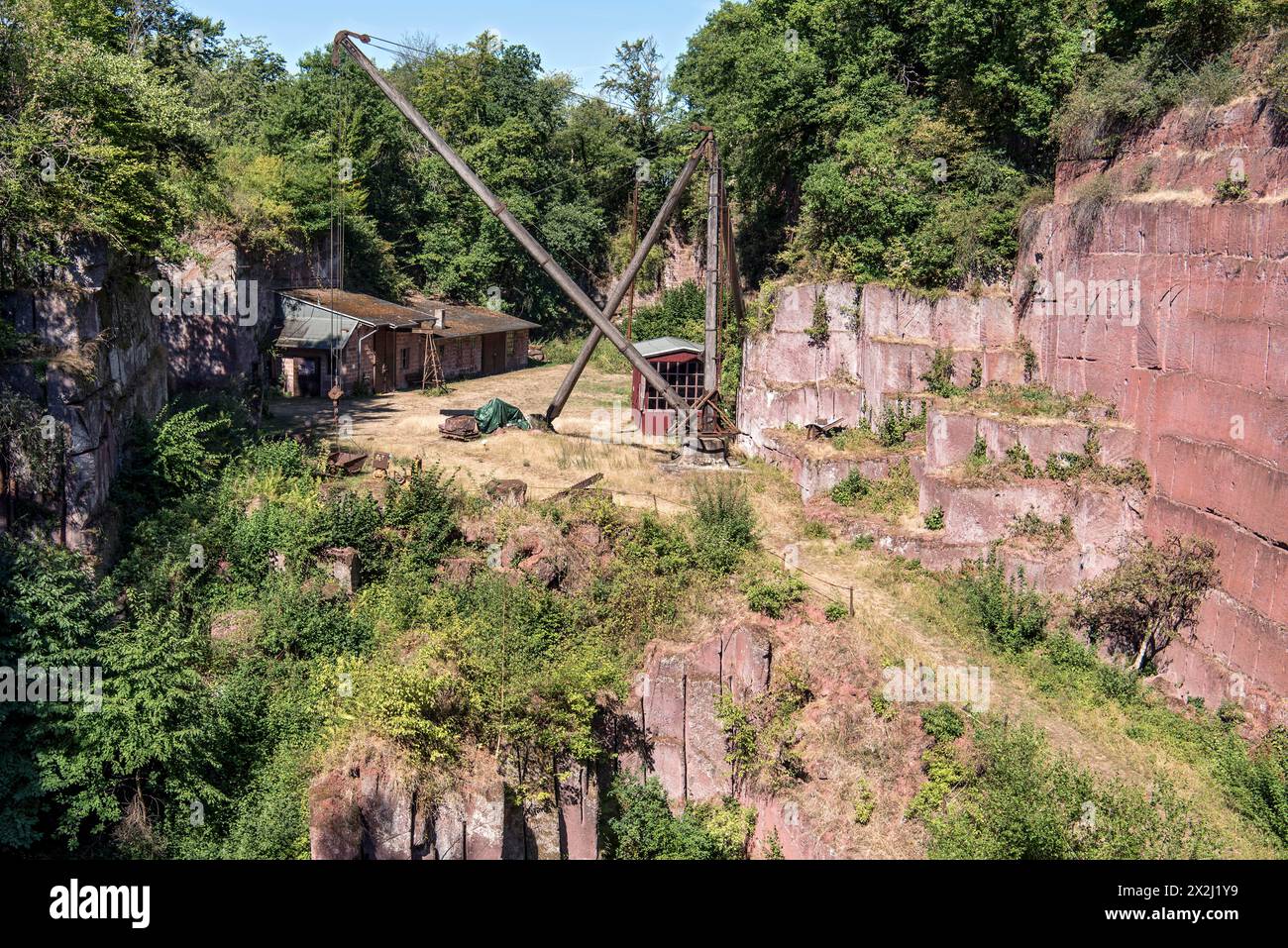 Disused Michelnau quarry, Michelnau tuff, red basalt, red lava, cinder ...