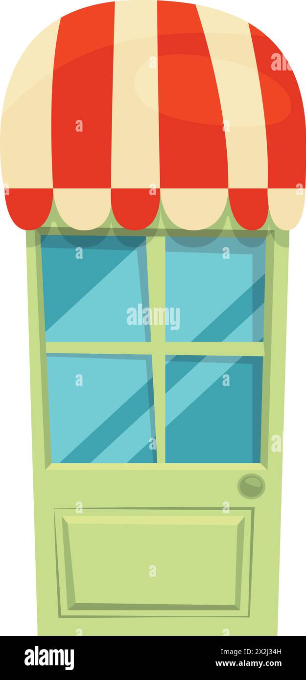 Cafe door with striped awning. Street restaurant entrance isolated on ...