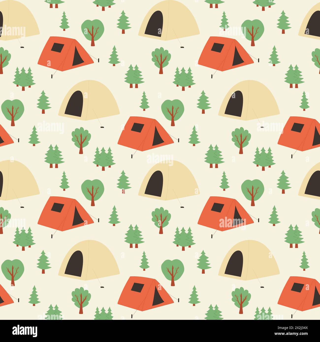 Camping seamless pattern. Tents in forest endless background. Picnic ...