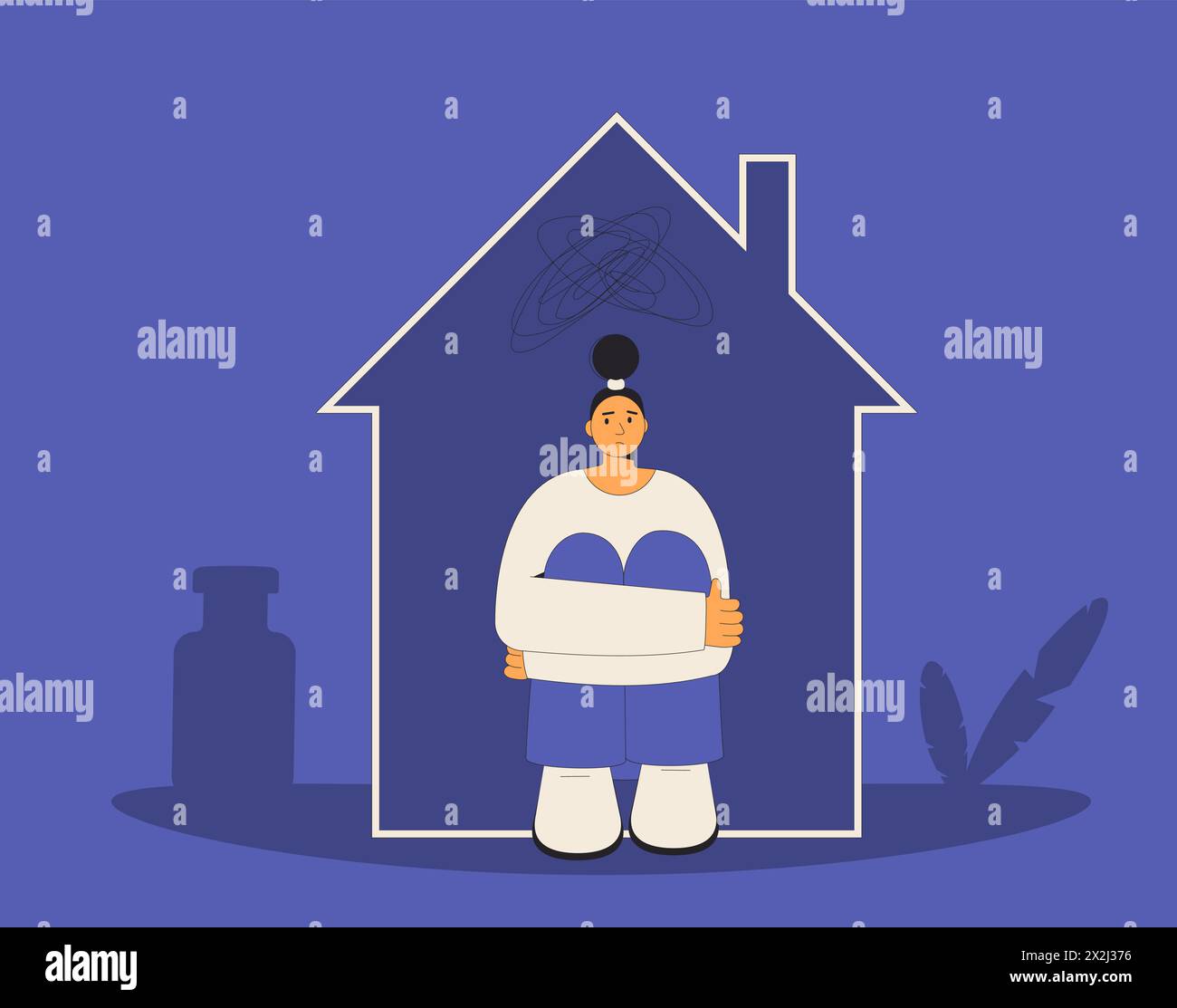 Social anxiety or loneliness. Sad young woman sitting at home. Problems ...