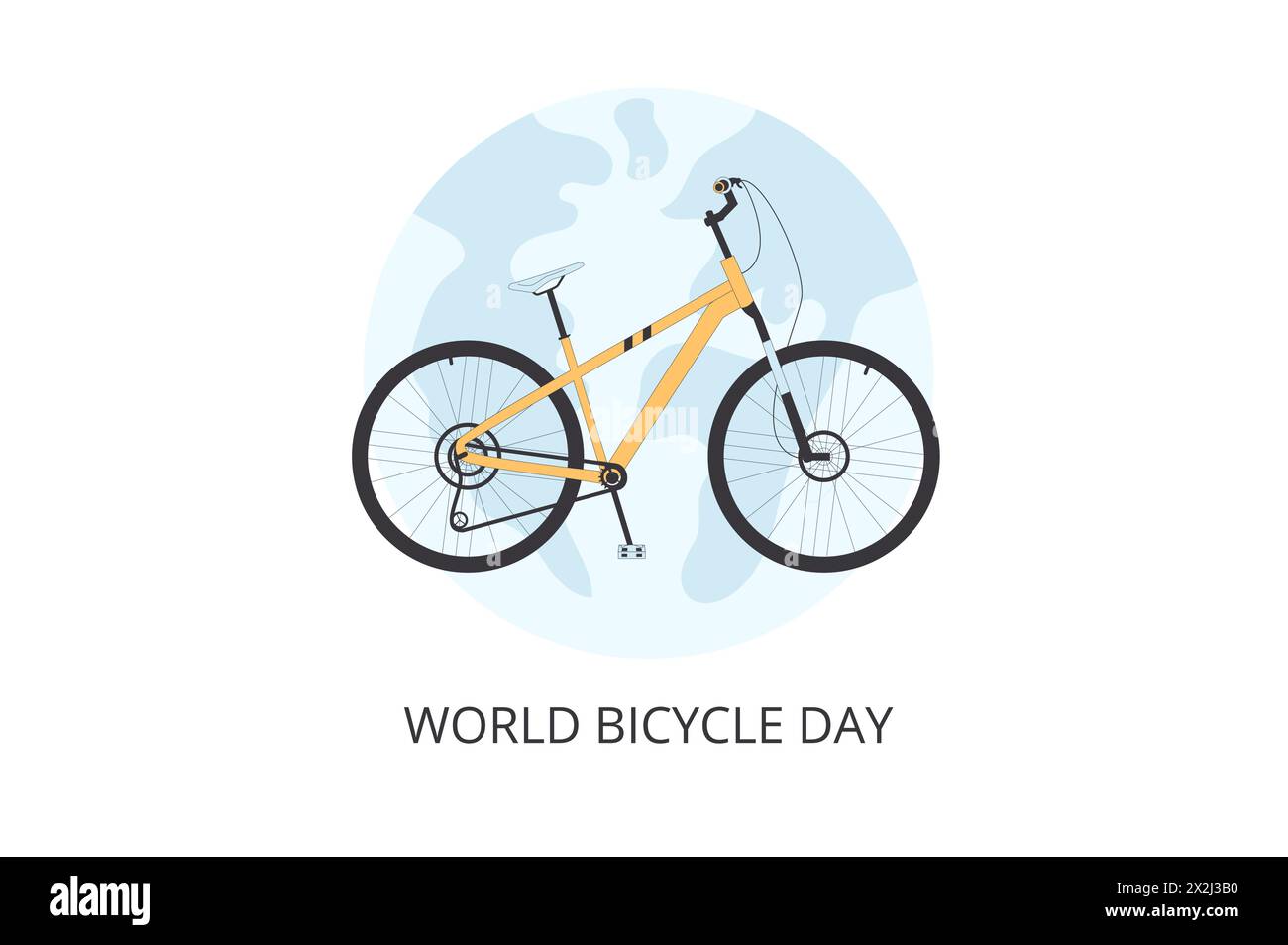 World bicycle day emblem. Global sport and healthy life holiday greeting card. Bike and globe ...