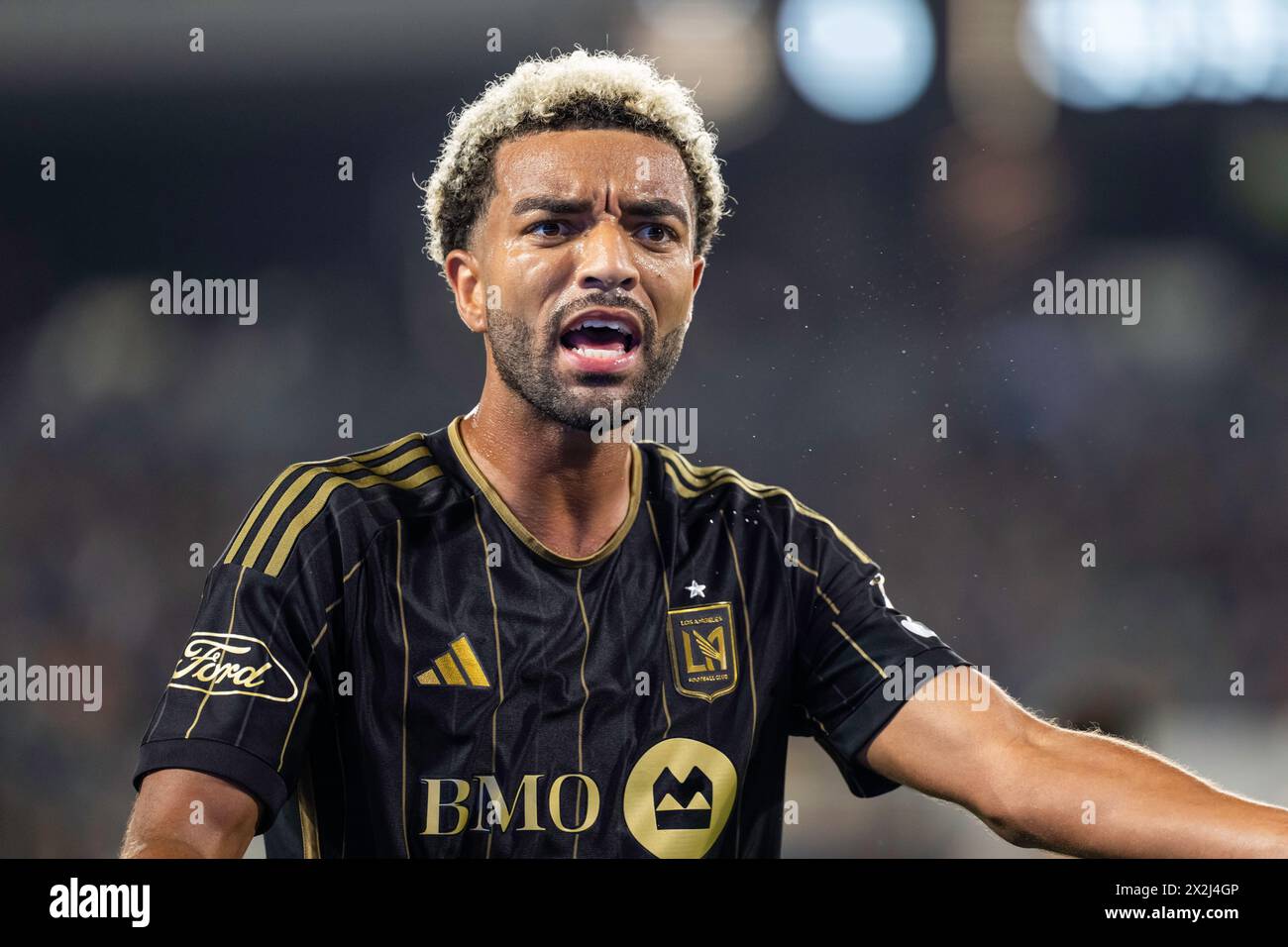 LAFC midfielder Timothy Tillman (11) reacts during a MLS match against ...