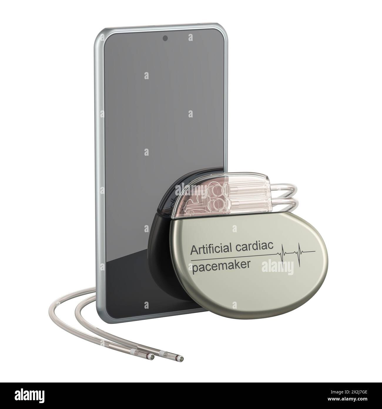 Artificial cardiac pacemaker with smartphone, 3D rendering isolated on ...