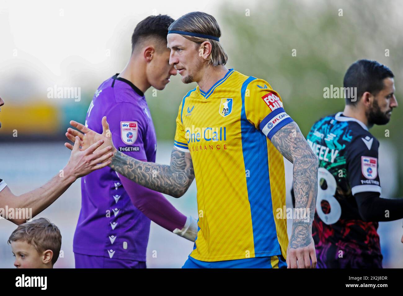 Mansfield, UK. 16th Apr, 2024. Mansfield Town FC defender Aden Flint ...