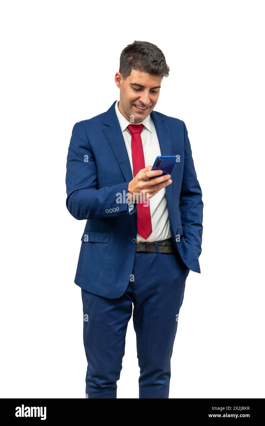 vertical Professional businessman in business attire sending a text ...