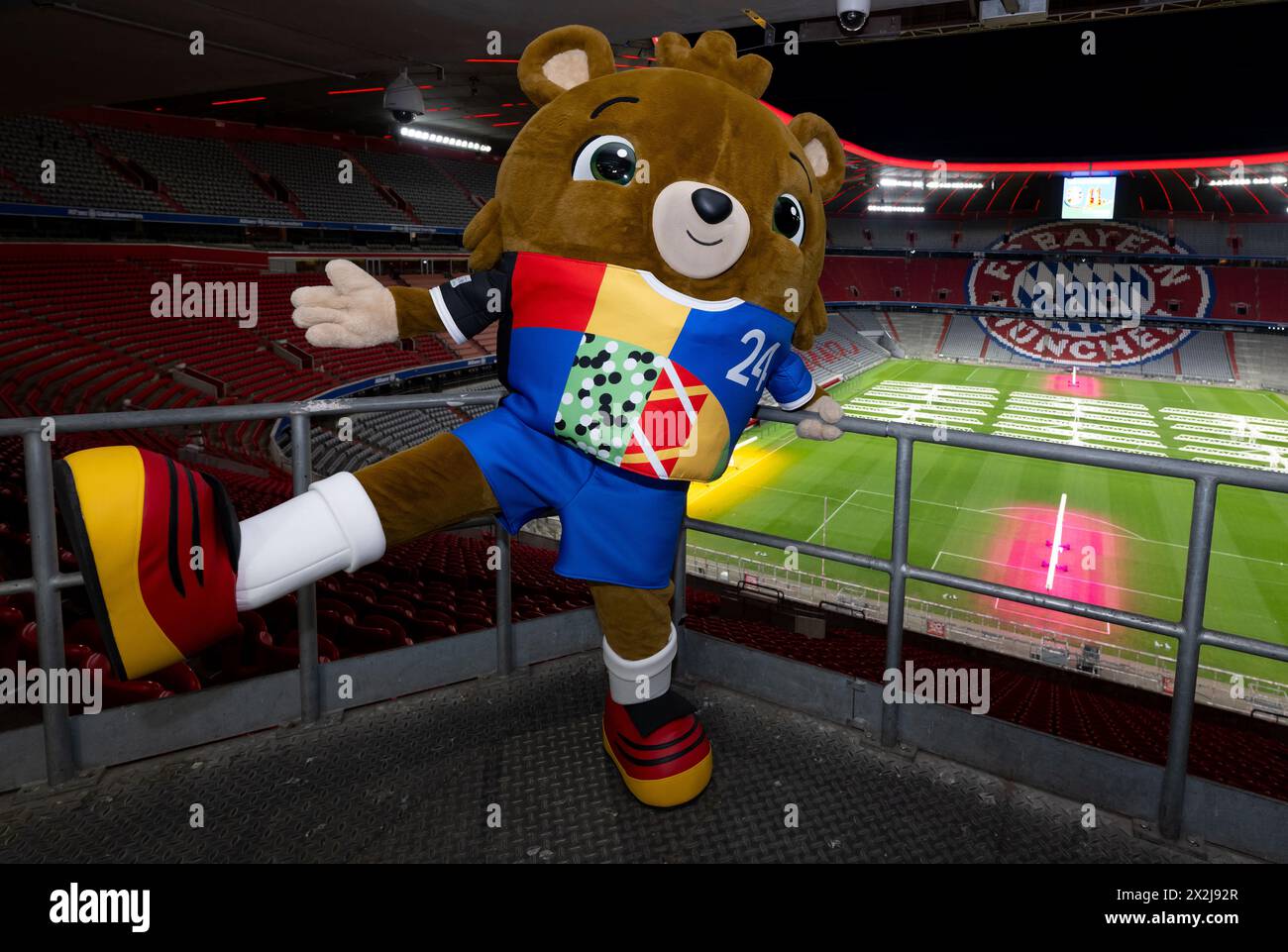 Munich, Germany. 22nd Apr, 2024. Albärt, the mascot of the 2024 ...