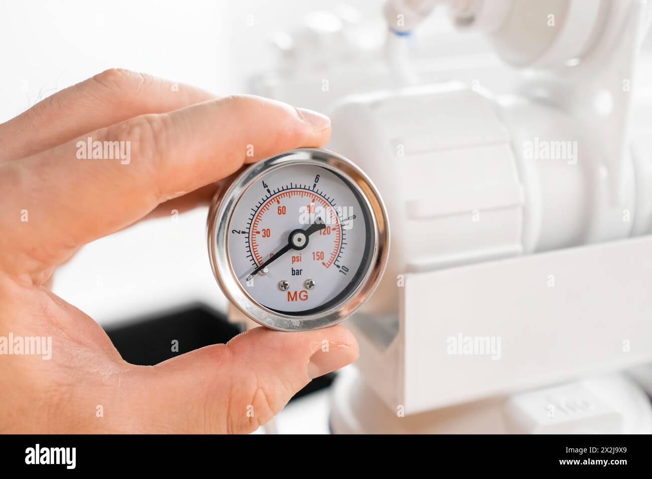 Pressure gauge shows the pressure in the reverse osmosis system Stock ...