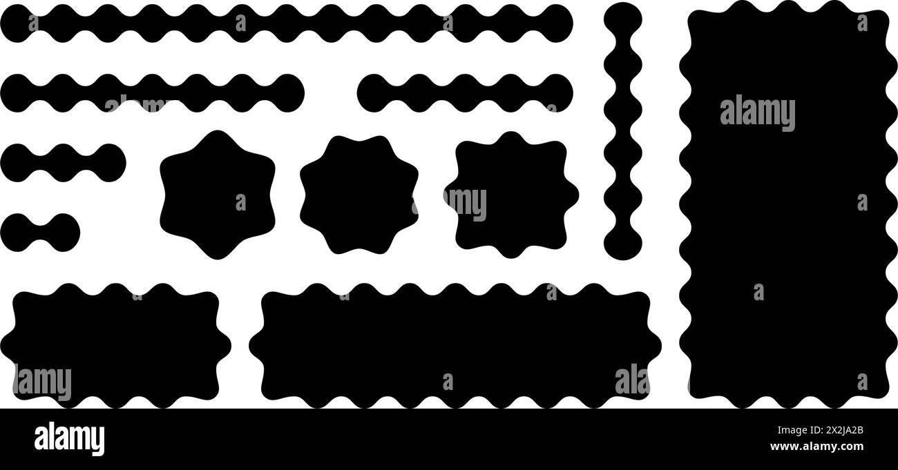 Set of rectangle, circle and square shapes with wavy edges. Morphic ...