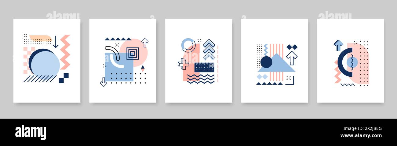 Abstract geometric Memphis posters. Vector modern, vibrant card ...