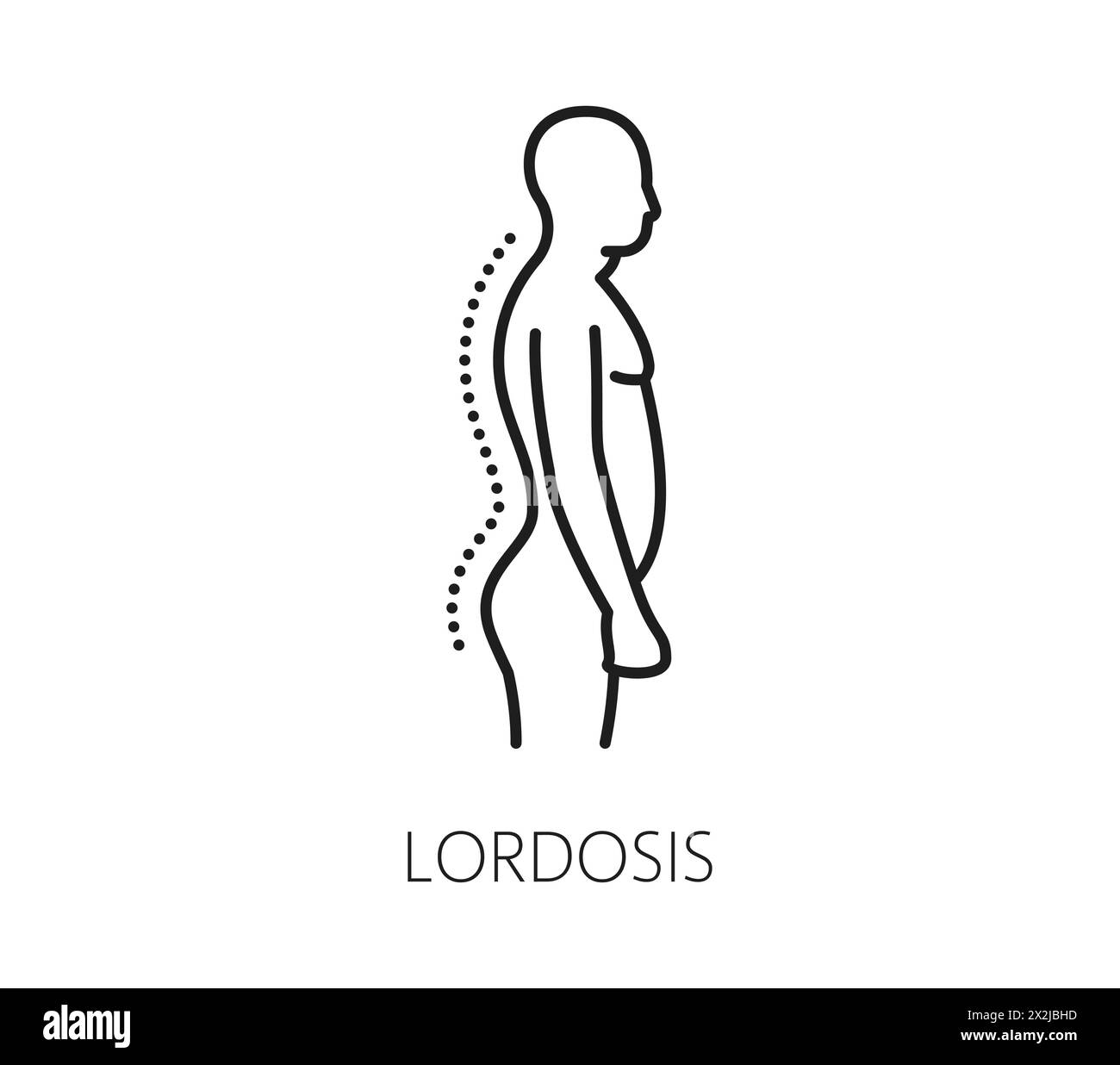 Chiropractic medicine line icon of lordosis, spine curvature disease ...