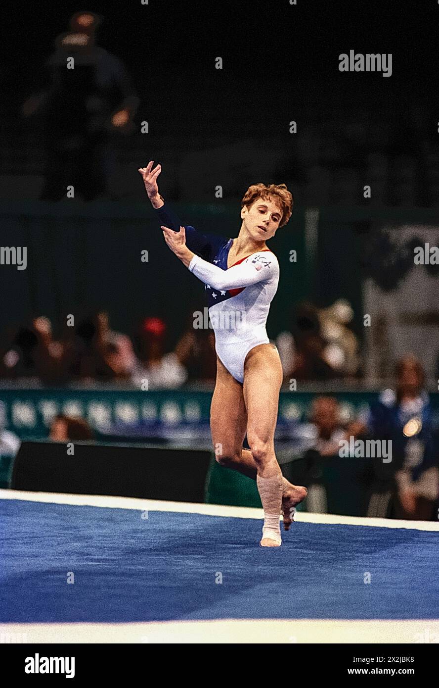 Kerri Strug (USA) competing in the floor exercise in the women's ...