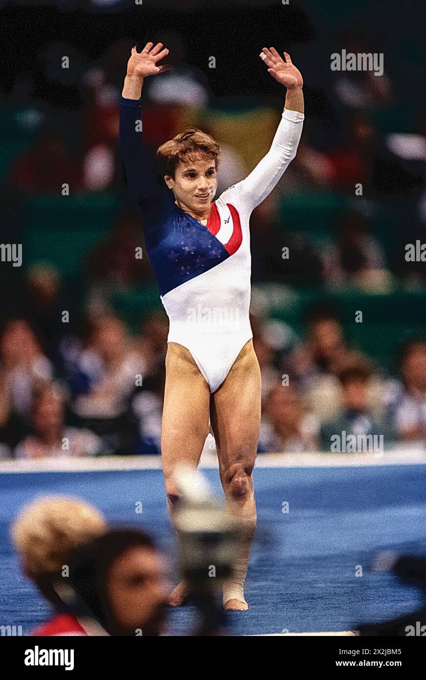 Kerri Strug (USA) competing in the floor exercise in the women's ...