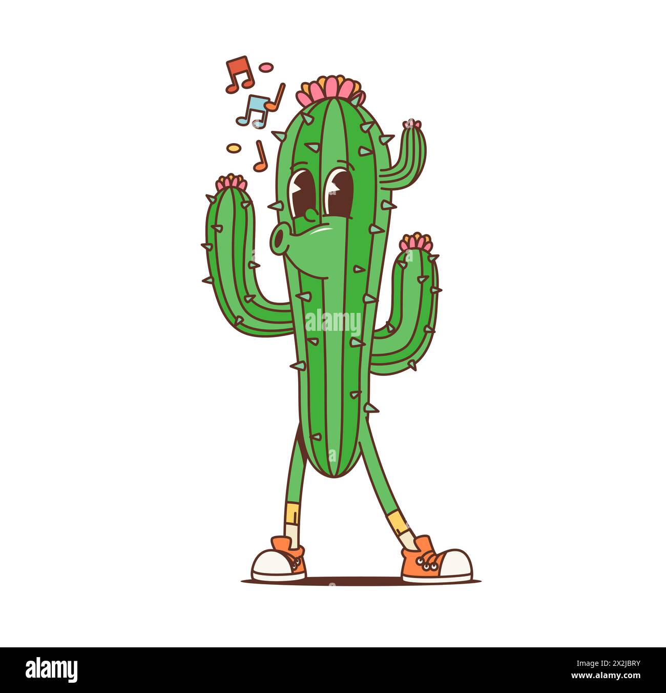 Cartoon retro Mexican cactus succulent groovy character as hippie of ...
