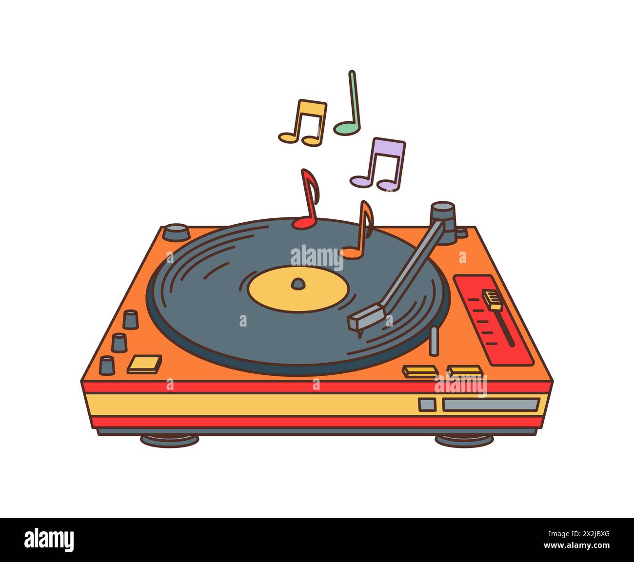 Retro groovy vinyl music player or 70s hippie symbol, cartoon vector ...