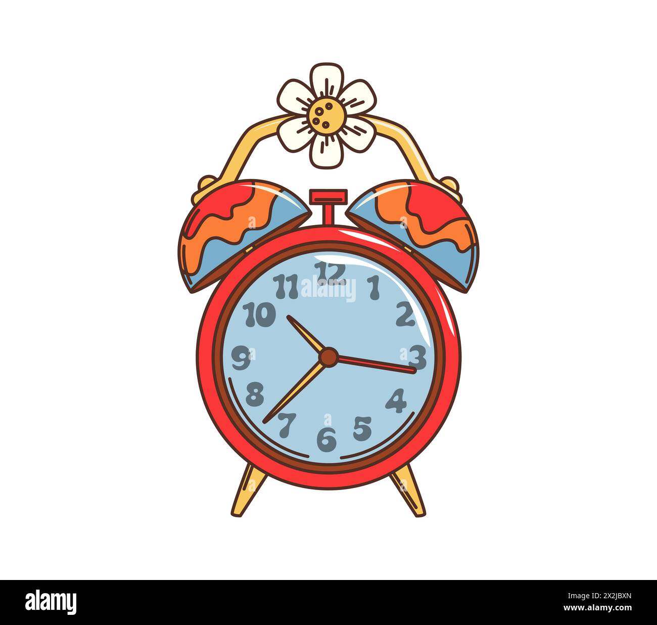 Retro groovy alarm clock element. Isolated vector hippie style clock ...