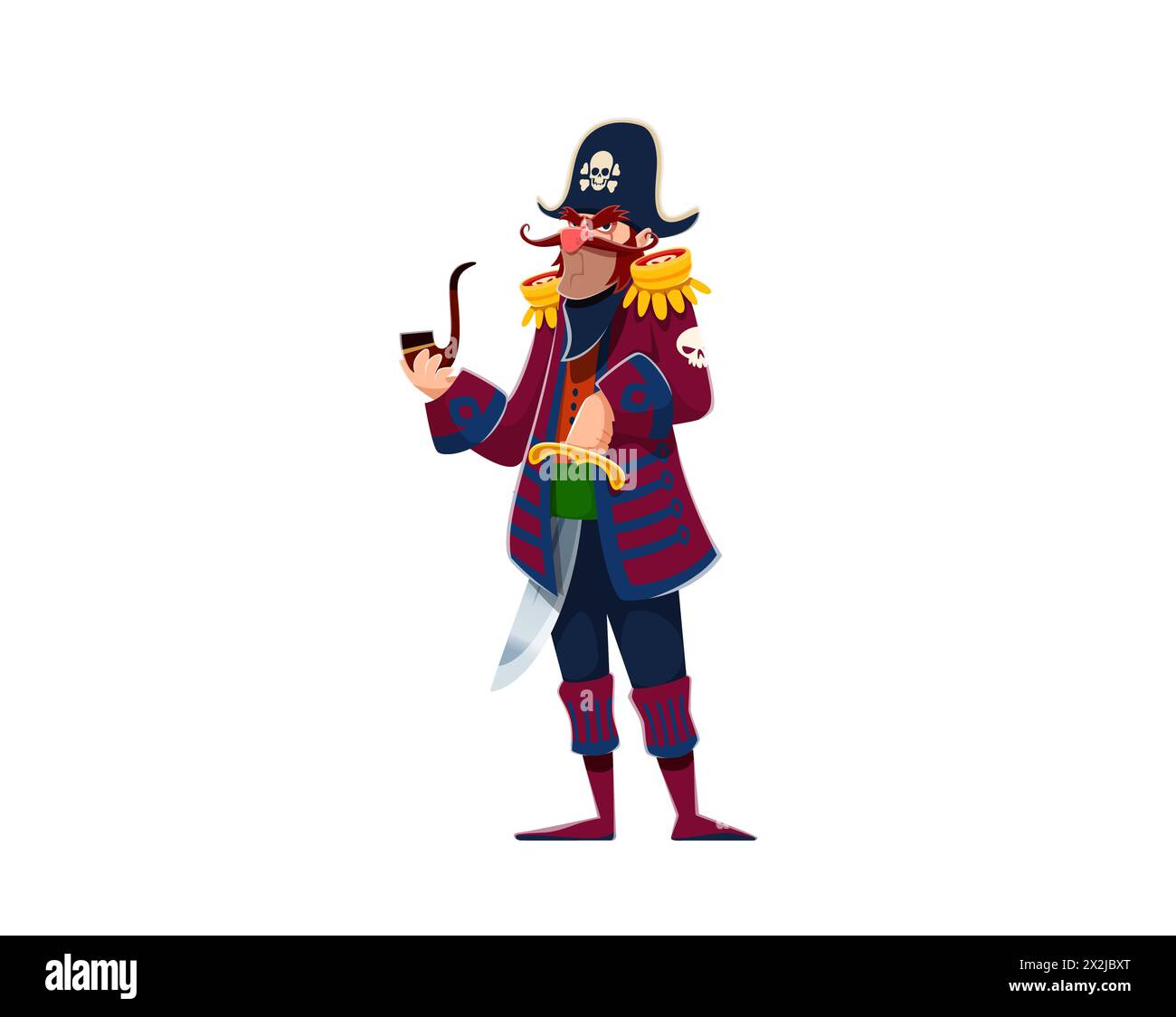 Cartoon pirate skipper character, danger corsair confidently puffs on a ...