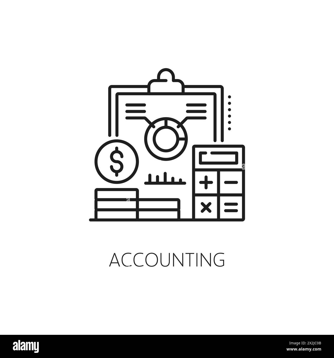 Accounting icon for financial analysis, budget and tax revenue, line ...