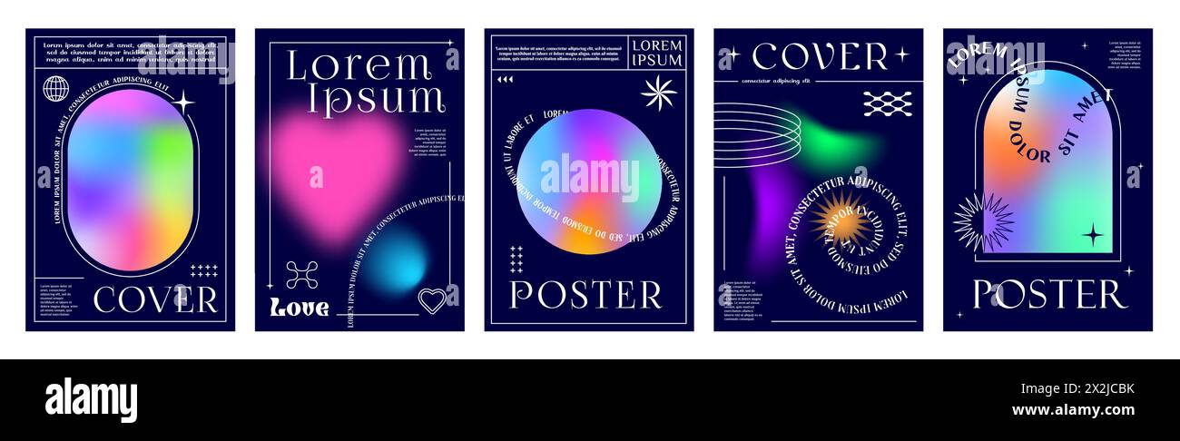 Aesthetic color gradient Y2K posters and abstract backgrounds, vector ...