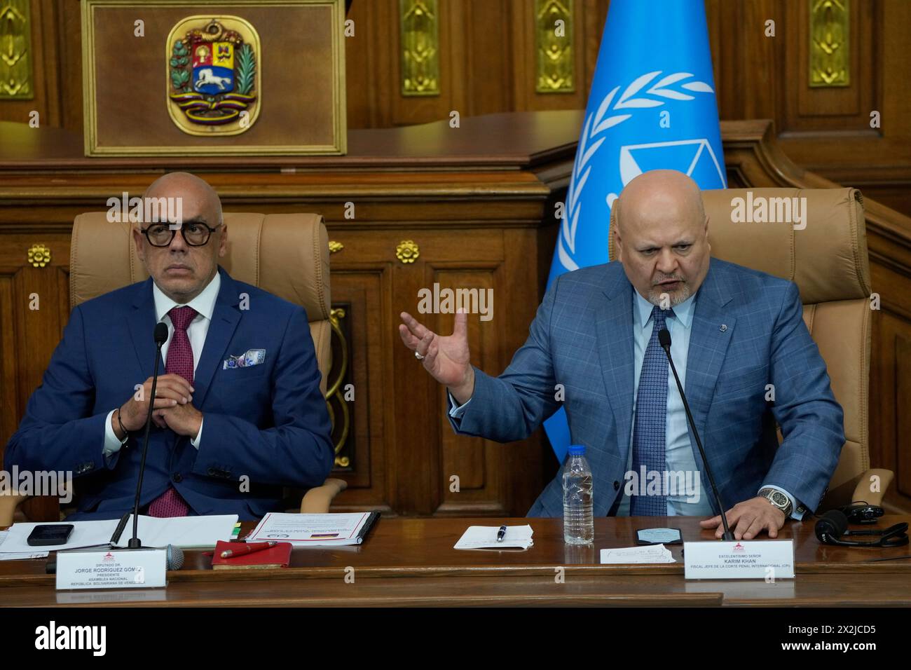 Karim Khan, chief prosecutor of International Criminal Court, right ...