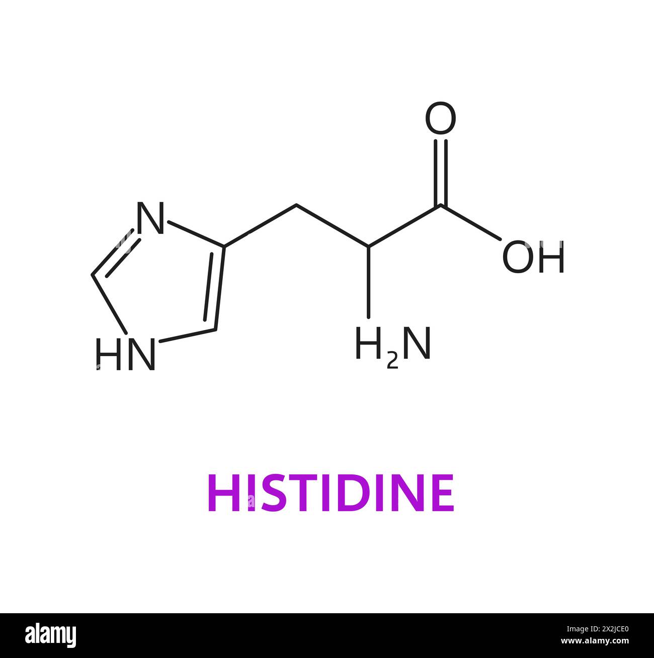 Amino acid chemical molecule of Histidine, molecular formula and chain ...