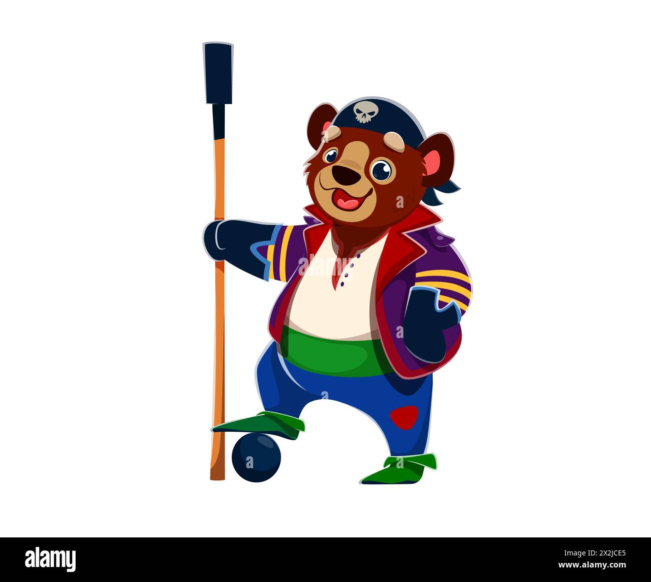 Cartoon bear animal gunner pirate corsair character with cannon ball ...