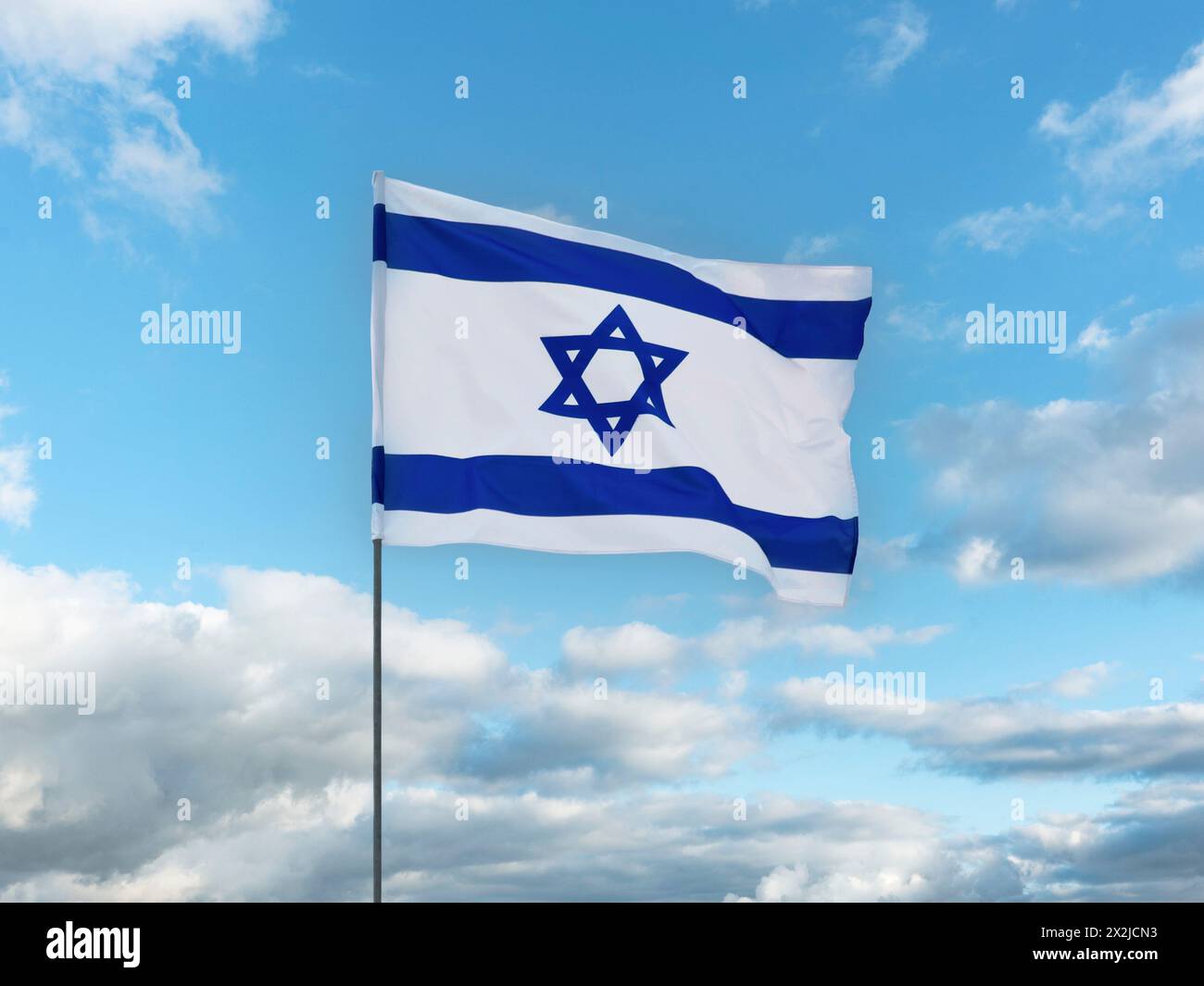 The blue and white national flag of Israel blowing in the wind Stock ...