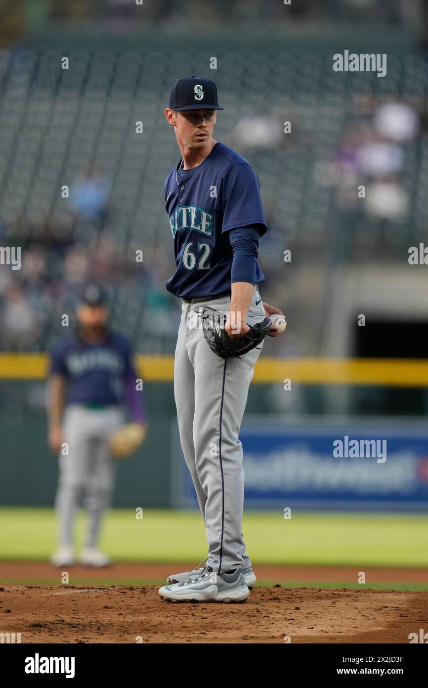 Denver CO, USA. 21st Apr, 2024. Seattle pitcher Emerson Hancock (62 ...