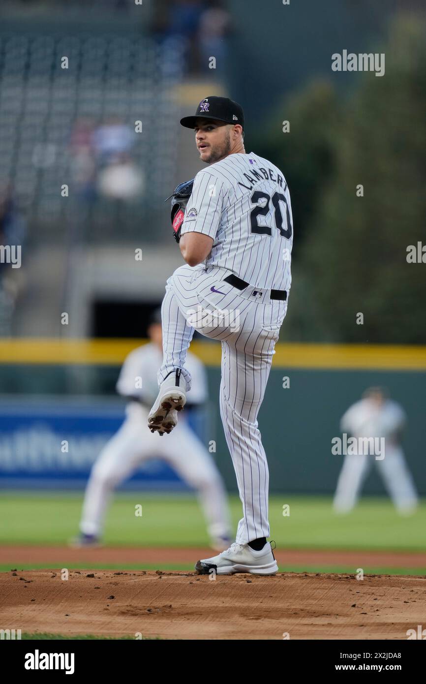 Denver CO, USA. 21st Apr, 2024. Colorado pitcher Peter Lambert (20 ...