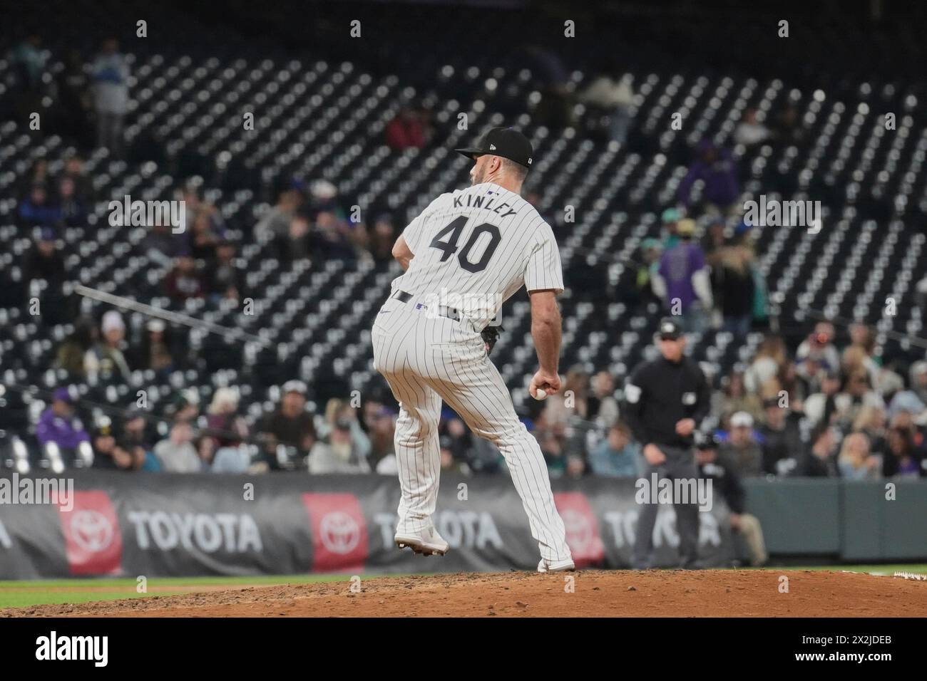 Denver CO, USA. 21st Apr, 2024. Colorado pitcher Tyler Kinley (40 ...