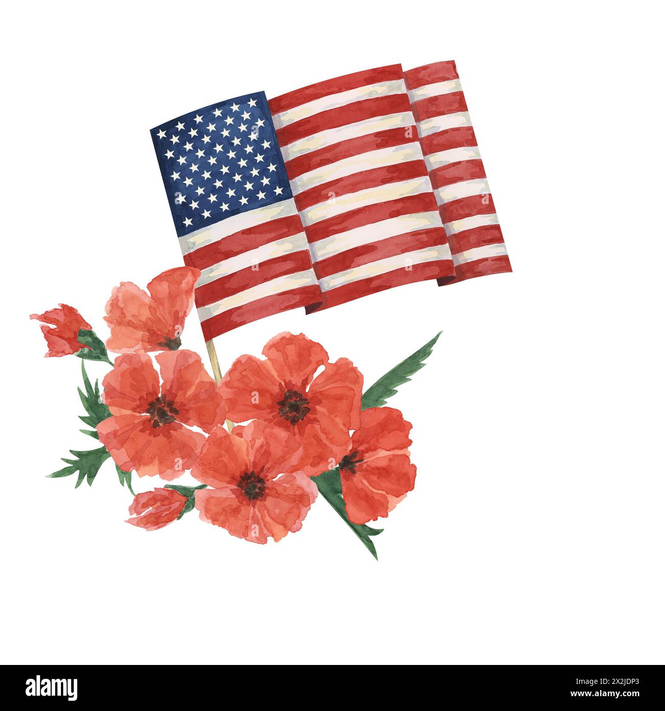 Memorial Day clipart. US flag, red poppy flower, forget-me-nots ...