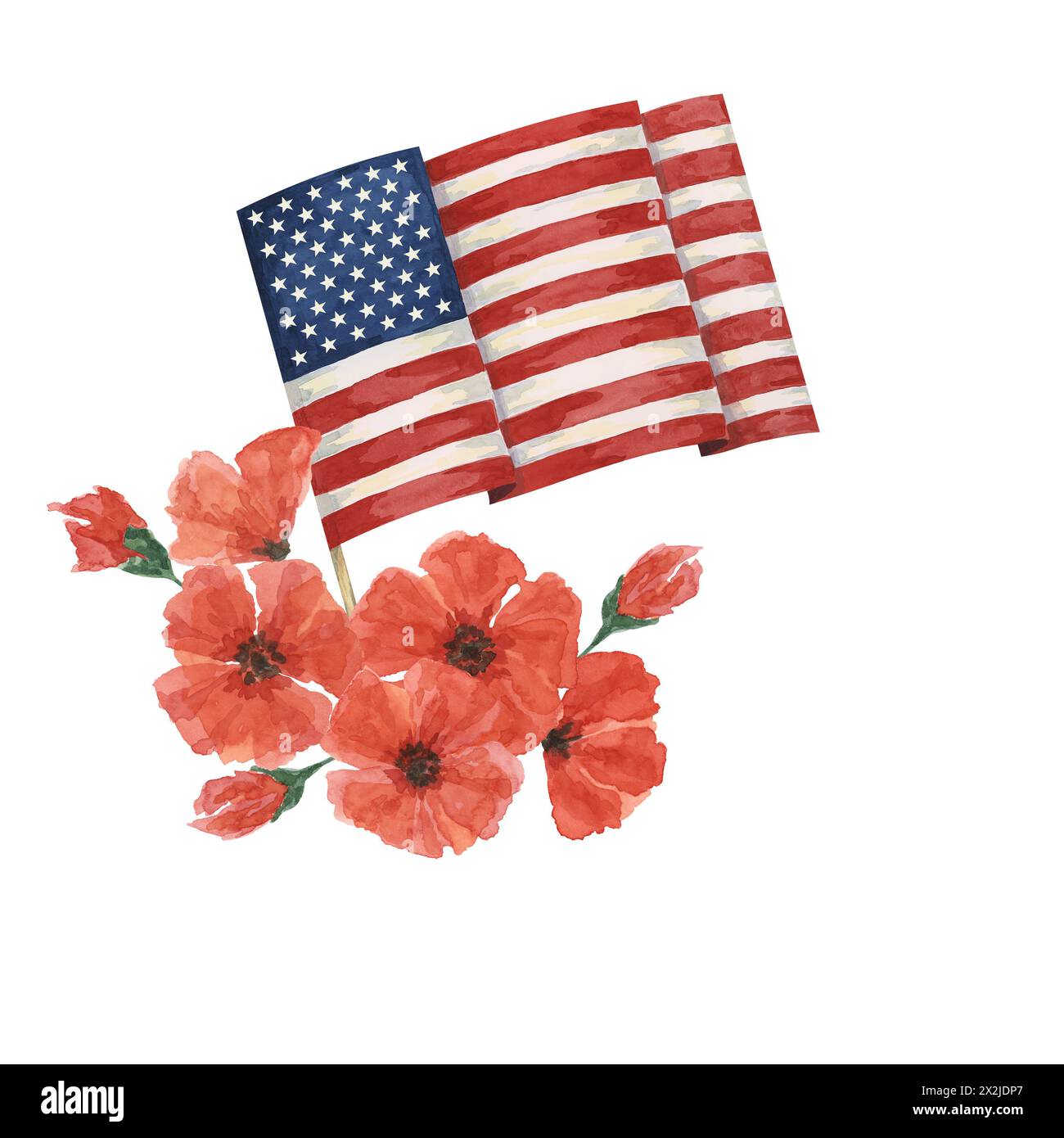 Memorial Day clipart. US flag, red poppy flower, forget-me-nots ...
