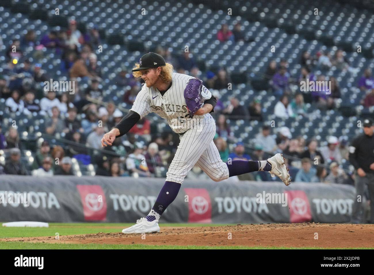 Denver CO, USA. 21st Apr, 2024. Colorado pitcher Noah Davis (63) throws ...