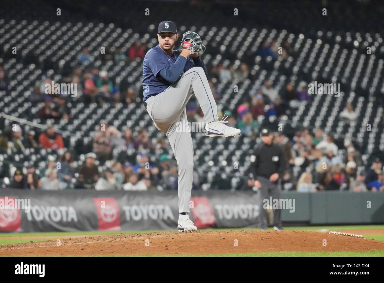 Denver CO, USA. 21st Apr, 2024. Seattle pitcher Taylor Saucedo (60 ...