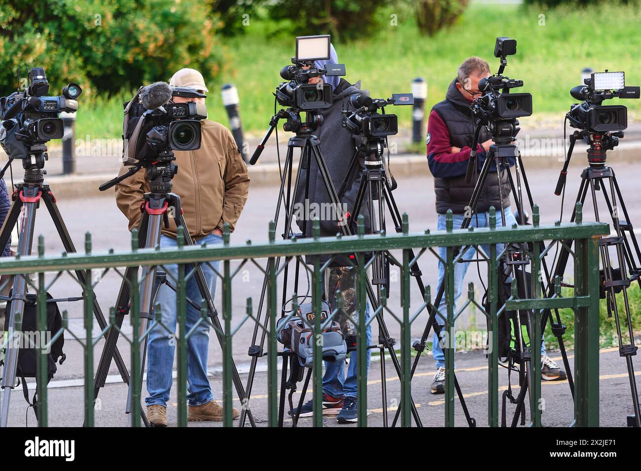Bucharest, Romania. 22nd Apr, 2024: Cameramen are waiting in front of ...