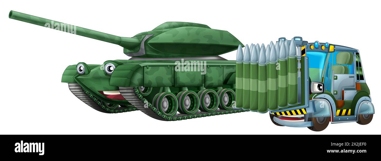 cartoon scene with two military army cars vehicles with forklift theme ...