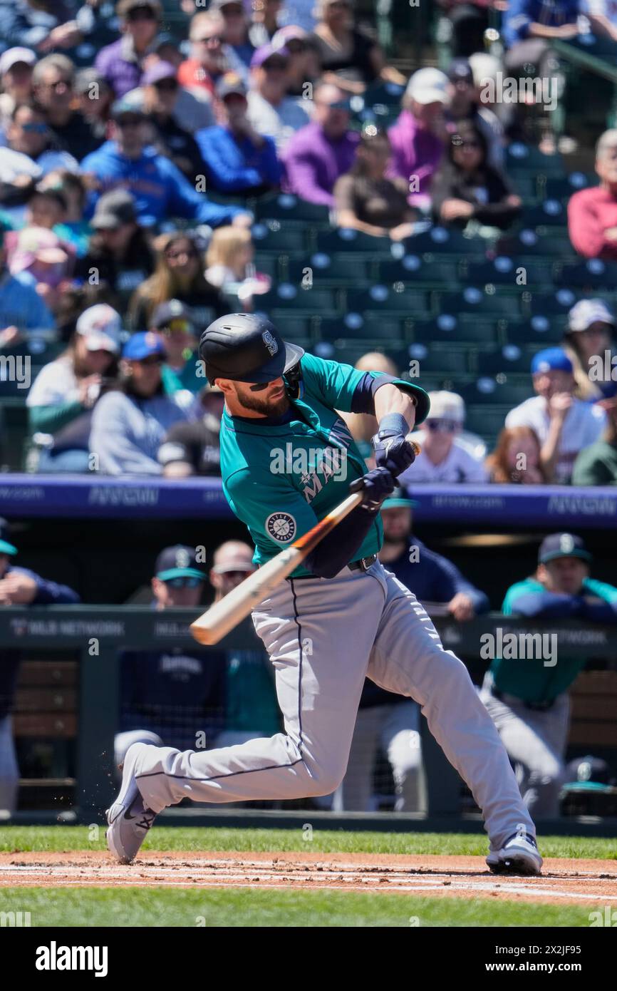 Denver CO, USA. 21st Apr, 2024. Seattle right fielder Mitch Haniger (17 ...