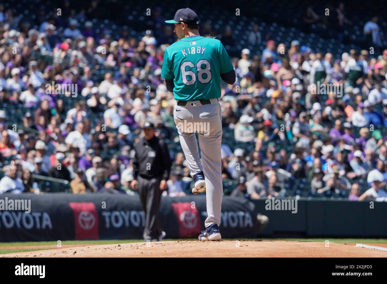 Denver CO, USA. 21st Apr, 2024. Seattle pitcher George Kirby (68 ...