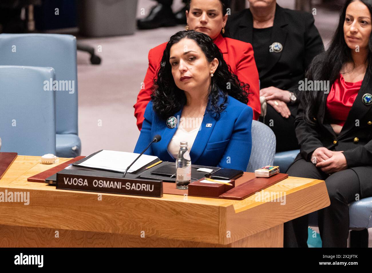 New York, USA. 22nd Apr, 2024. Vjosa Osmani-Sadriu, President of Kosovo ...