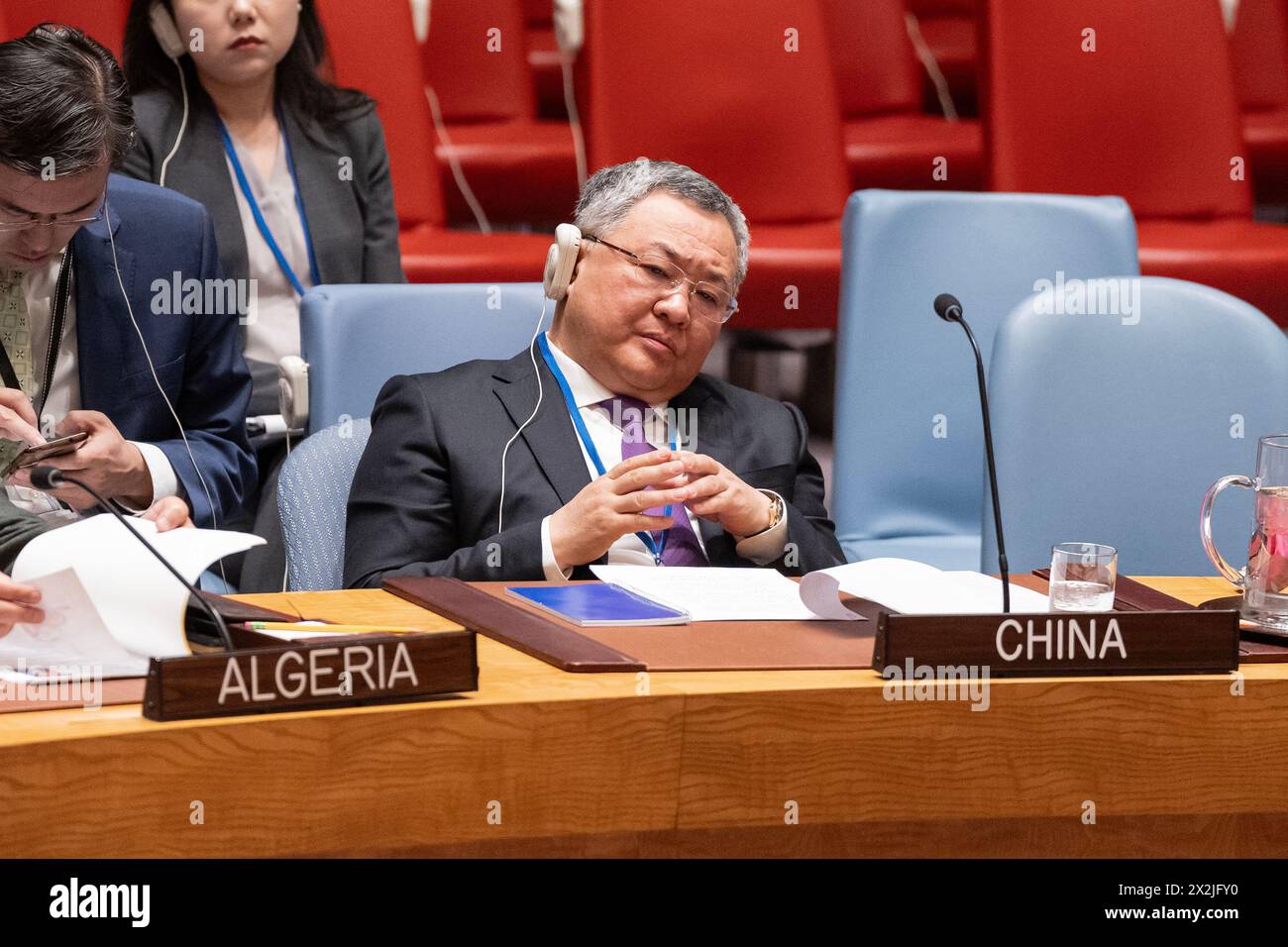 New York, USA. 22nd Apr, 2024. Ambassador Fu Cong of China attends UNSC ...