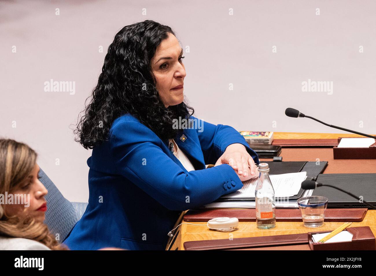 New York, USA. 22nd Apr, 2024. Vjosa Osmani-Sadriu, President of Kosovo ...