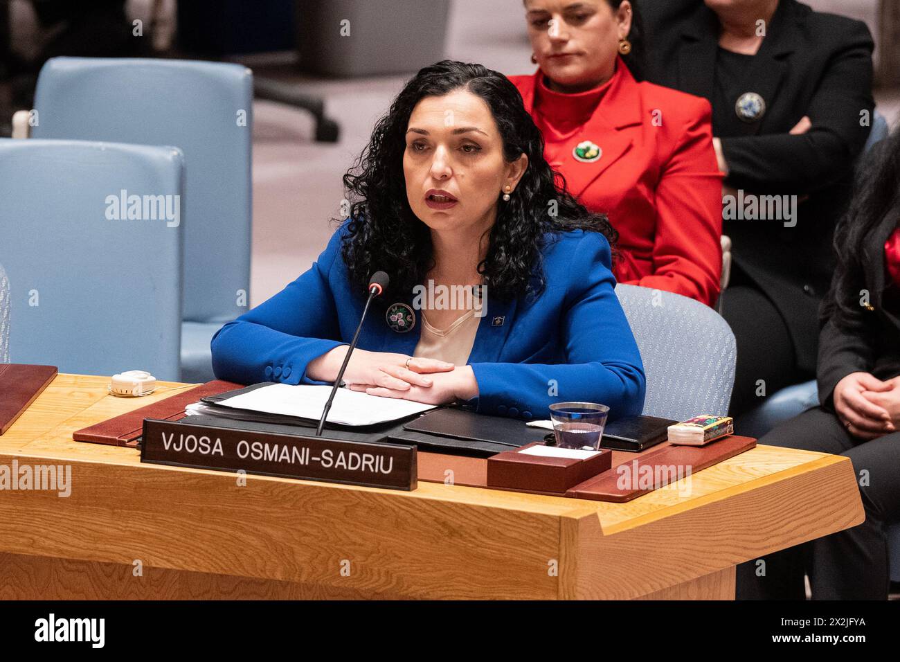 New York, USA. 22nd Apr, 2024. Vjosa Osmani-Sadriu, President of Kosovo ...