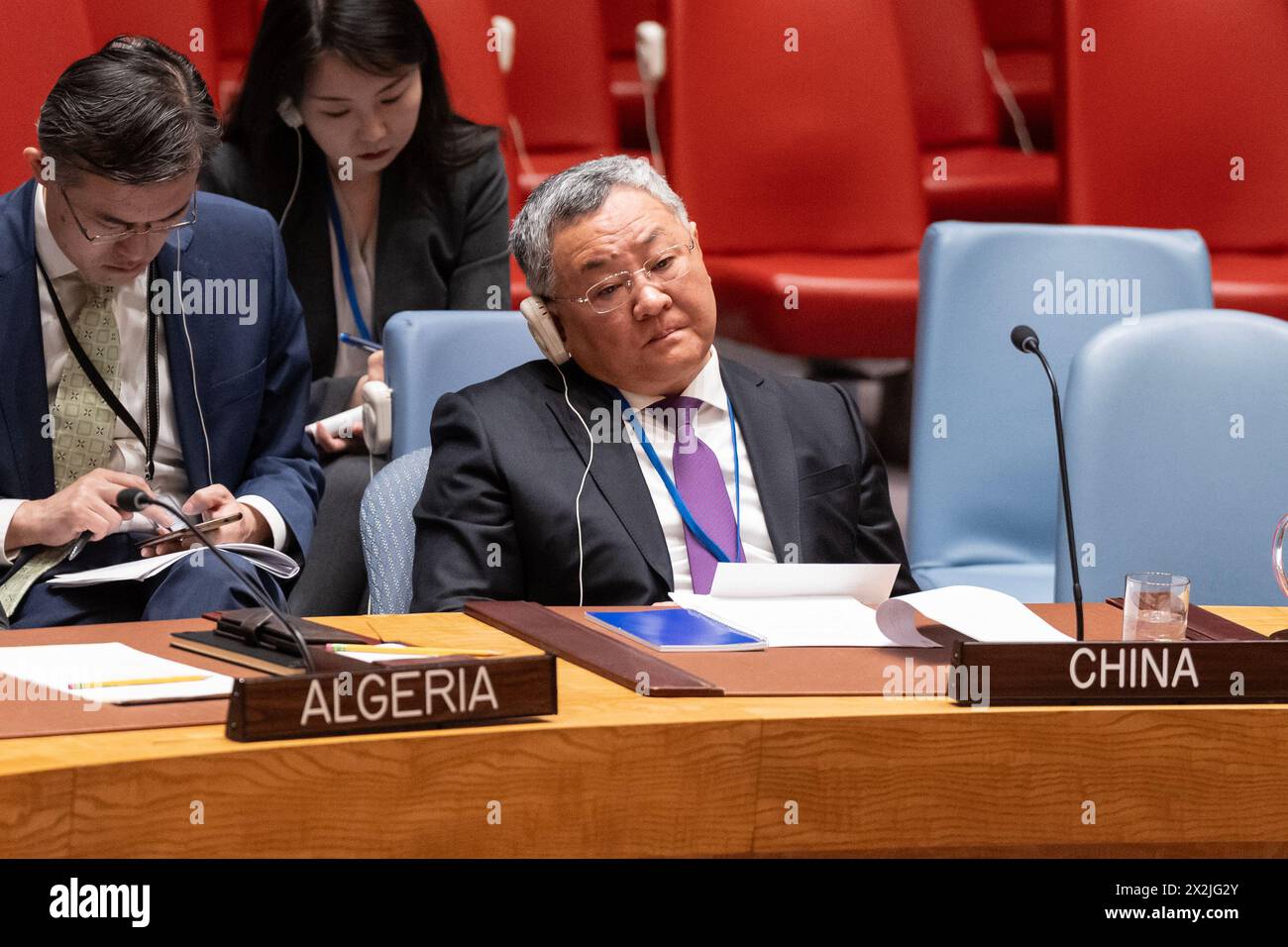 New York, USA. 22nd Apr, 2024. Ambassador Fu Cong of China attends UNSC ...