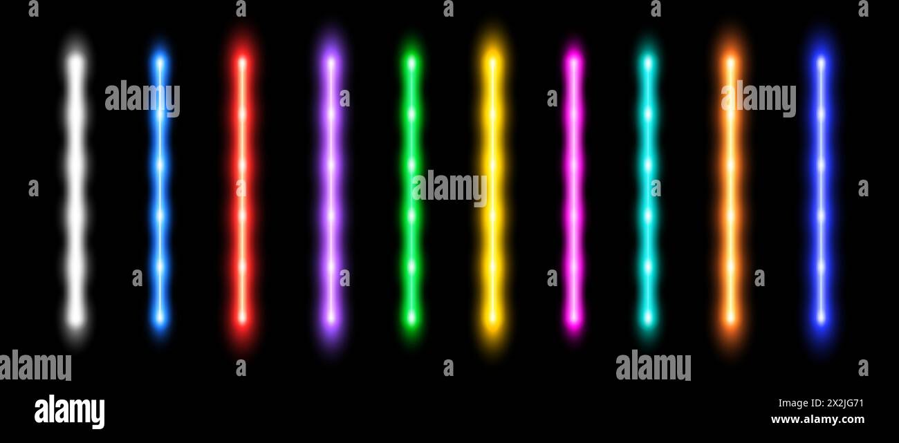 Glowing neon tube lamp set. Led light line beam collection. Bright ...