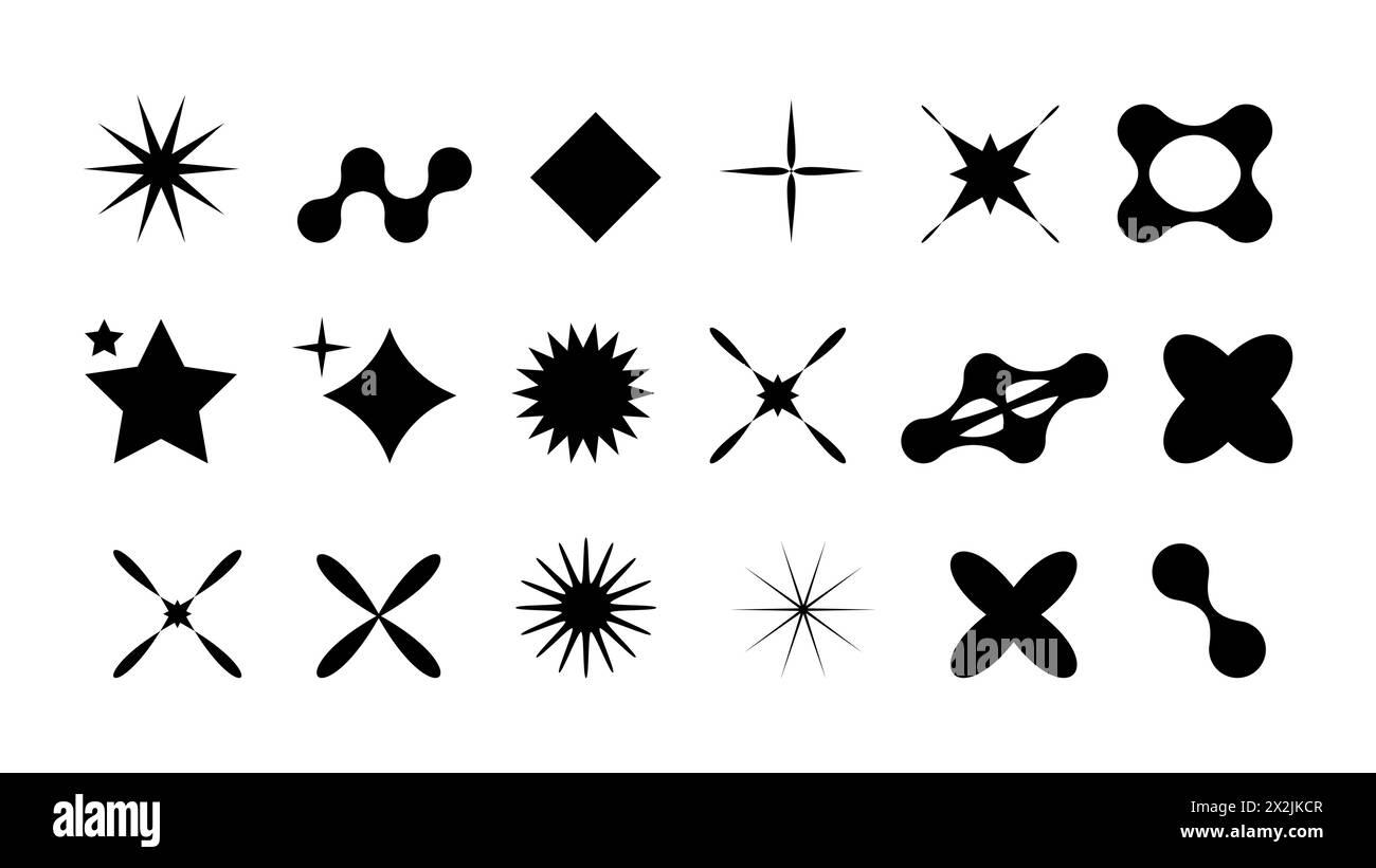 Abstract shapes in y2k style brutalist retro. Set geometric shapes atmosphere future. Black and ...